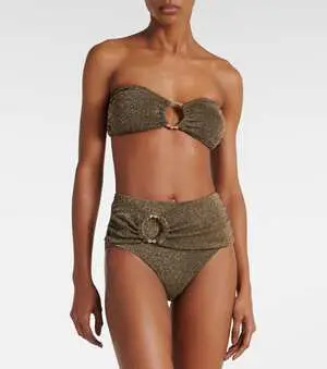 ALEXANDRA MIRO Dorit Ruched Bikini Bottoms In Dark Metallic - Brown