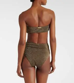 ALEXANDRA MIRO Dorit Ruched Bikini Bottoms In Dark Metallic - Brown