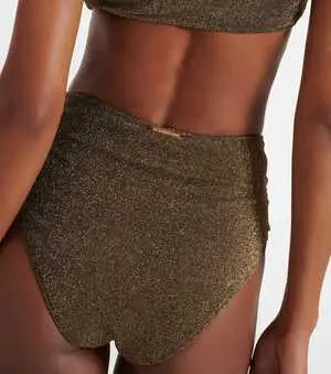 ALEXANDRA MIRO Dorit Ruched Bikini Bottoms In Dark Metallic - Brown