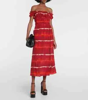 Altuzarra Printed Off-shoulder Silk Midi Dress
