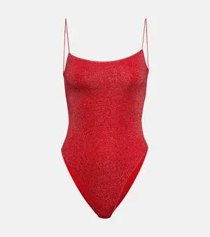 Oseree Lumiere Square Lame Swimsuit - Red