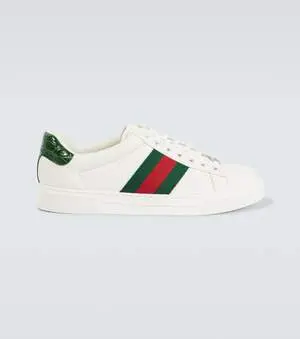 Gucci Ace Web Stripe Leather Sneakers - Multicoloured