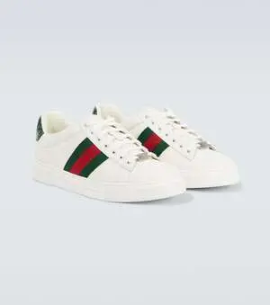 Gucci Ace Web Stripe Leather Sneakers - Multicoloured