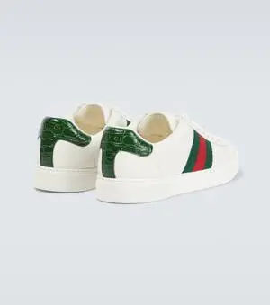 Gucci Ace Web Stripe Leather Sneakers - Multicoloured