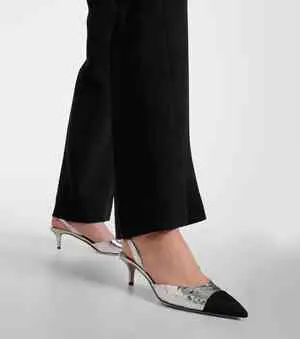 AQUAZZURA Milanese Metallic Leather Slingback Pumps