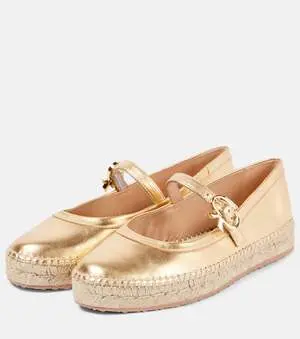 GIANVITO ROSSI Elda Metallic Leather Espadrilles - Gold