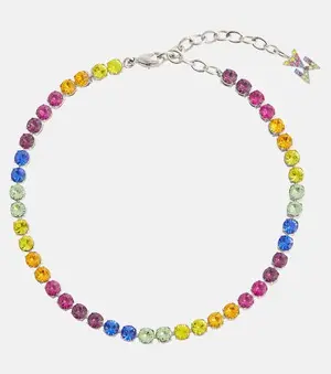 Amina Muaddi Tennis Embellished Anklet - Multicoloured
