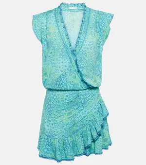 Poupette St Barth Estelle Printed Ruffled Minidress - Blue