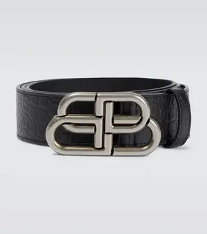 Balenciaga Bb Large Croc-effect Leather Belt - Black