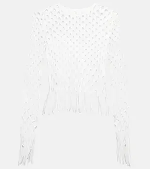 DION LEE Fringed Fishnet Top