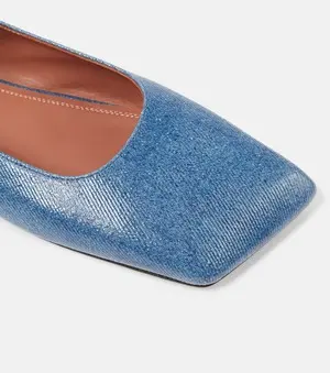 Amina Muaddi Embellished Denim Ballet Flats