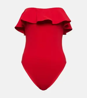 KARLA COLLETTO Ruffled Bandeau Swimsuit - Red
