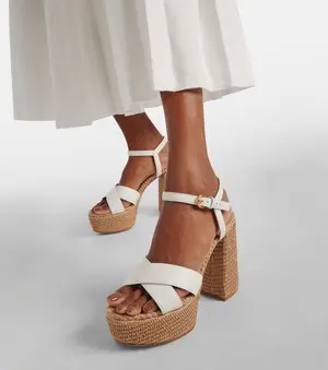 GIANVITO ROSSI Leather Platform Raffia Sandals