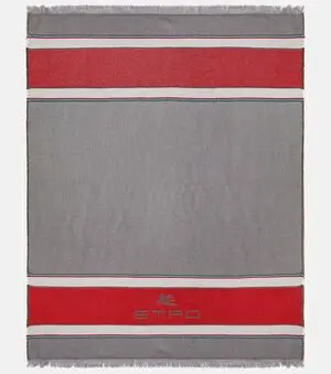 Etro Embroidered Wool And Cashmere Throw - Grey