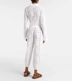 Tory Burch Broderie Anglaise Cotton Cropped Pants