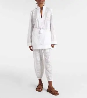 Tory Burch Broderie Anglaise Cotton Cropped Pants