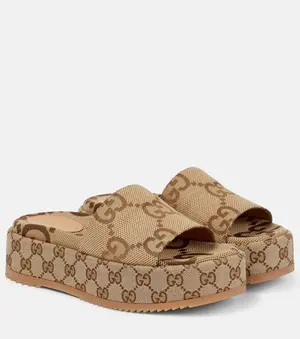Gucci Gg Maxi Canvas Platform Slides