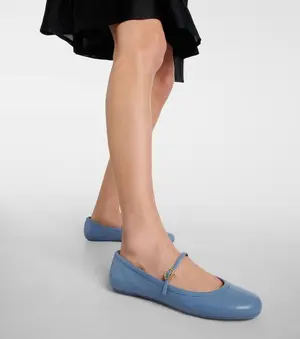 GIANVITO ROSSI Carla Leather Mary Jane Flats - Blue
