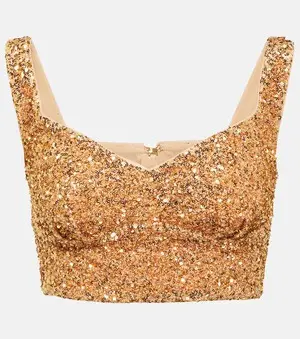 SELF-PORTRAIT Sequined Cropped Top - Gold