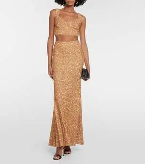 SELF-PORTRAIT Sequined Cropped Top