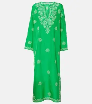 JULIET DUNN Juliet Dunn Embroidered Silk Kaftan Green
