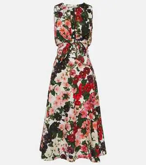 Oscar De La Renta Floral Cotton-blend Midi Dress - Multicoloured