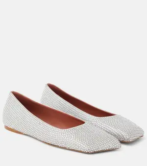 Amina Muaddi Embellished Suede Ballet Flats - Silver