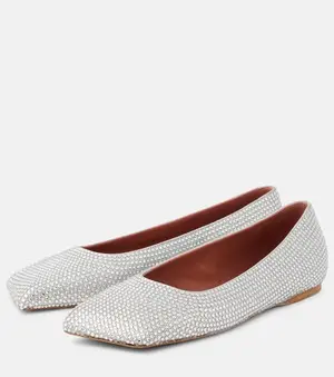 Amina Muaddi Embellished Suede Ballet Flats - Silver