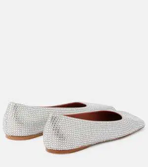 Amina Muaddi Embellished Suede Ballet Flats - Silver
