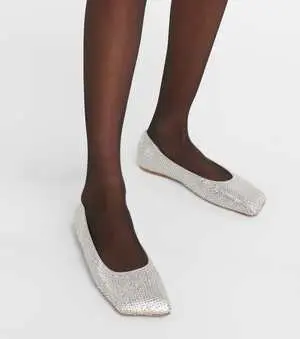 Amina Muaddi Embellished Suede Ballet Flats - Silver