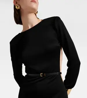 Saint Laurent Cassandre Slim Leather Belt - Black