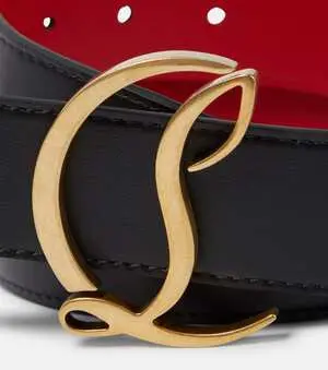 CHRISTIAN LOUBOUTIN Logo Buckle Leather Belt - Black