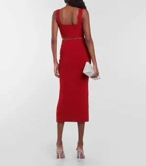 Galvan Delia Scalloped Midi Skirt - Red