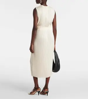 Vince Pleated Satin Midi Skirt