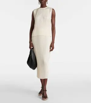 Vince Pleated Satin Midi Skirt
