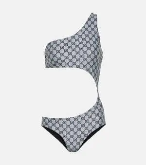 Gucci Gg Cutout One-shoulder Swimsuit - Blue