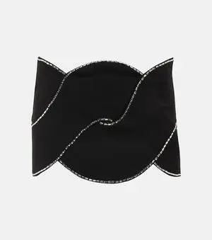AREA Latticed Embellished Wool Miniskirt - Black