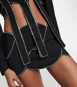 AREA Latticed Embellished Wool Miniskirt