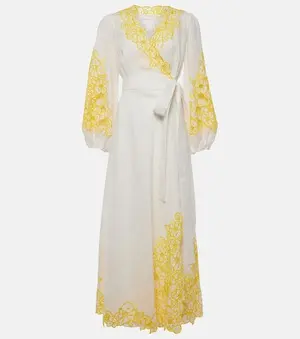 Zimmermann Broderie Anglaise Linen Wrap Dress - White