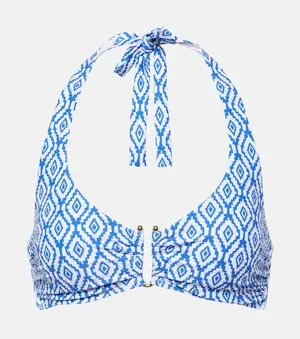 Heidi Klein Sardinia Printed Halterneck Bikini Top - Blue