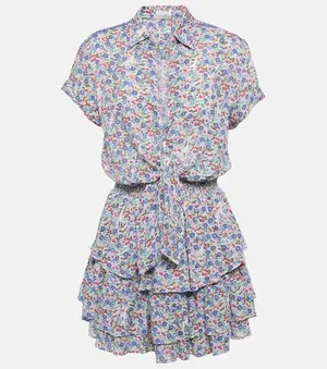 Poupette St Barth Branda Floral Tiered Shirt Dress - Blue