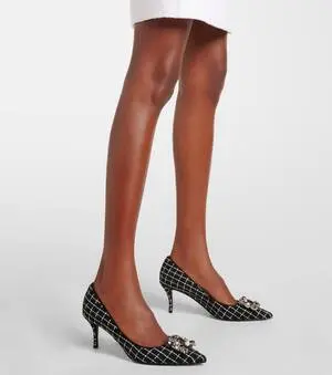 ROGER VIVIER Flower Strass 65 Leather-trimmed Boucle Pumps
