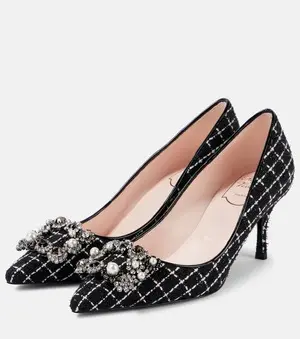 ROGER VIVIER Flower Strass 65 Leather-trimmed Boucle Pumps