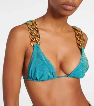 SAME Gold Chain Triangle Bikini Top - Green