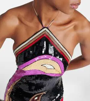 Emilio Pucci Sequined Printed Halterneck Gown
