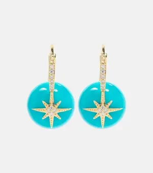SYDNEY EVAN Starburst Turquoise And Diamond Earrings In 14kt Yellow Gold - Multicoloured