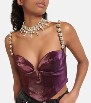 AREA Embellished Cropped Top