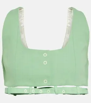 GANNI Cotton Canvas Crop Top - Green