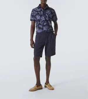 Etro Printed Cotton Pique Polo Shirt - Blue