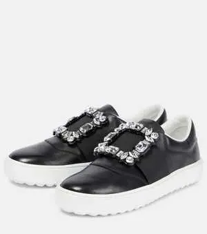 ROGER VIVIER Very Vivier Embellished Leather Sneakers
